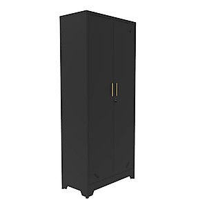 PRODCA Metal Storage Cabinet,Storage Cabinet with Doors and Shelves,Garage Storage Cabinet with Lock for Office,Home,Garage,Gym,School .72.8”H×31.5”W×15.7”D (Black)