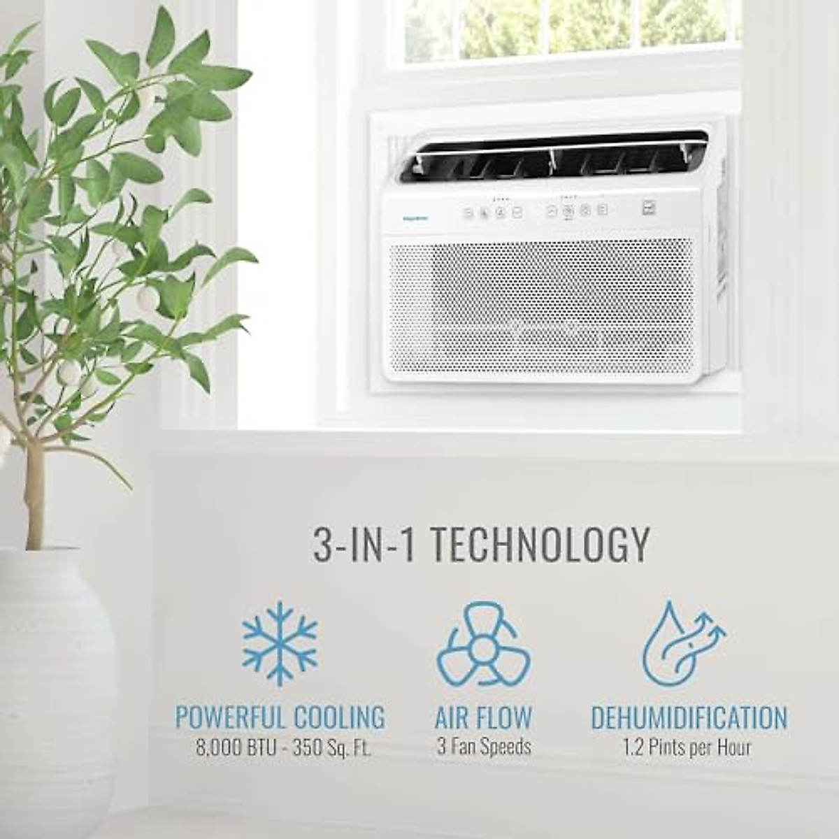 Keystone Energy Star 8,000 BTU Window Mounted Inverter Air Conditioner with Quiet, High Efficiency Operation and Remote, Window AC Unit for Apartment, Living Room, Medium Rooms up to 350-Sq.Ft.