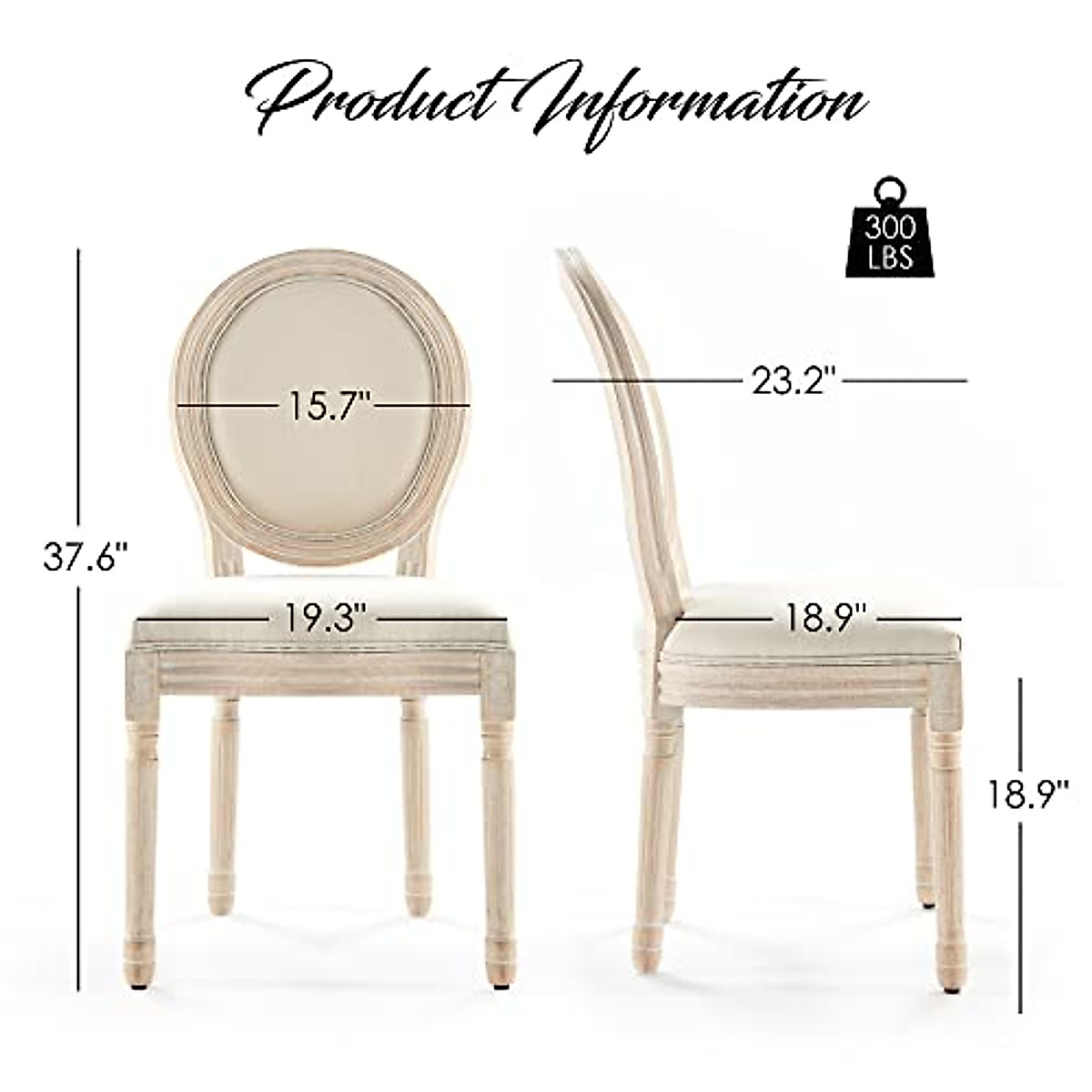 French Country Dining Chairs Set of 2, Farmhouse Dining Chairs with Round Backrest, Mid Century Upholstered King Louis Back Accent Side Chair with Solid Wood Leg for Dining Room Bedroom Kitchen