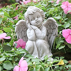 DKJOCKY Resin Statue Cherubs Angel Statue Yard Decorations Outdoor, Angel Figurines Fairy Garden Accessories, Halloween Angels Figurines Memorial Gifts, 2 Packs