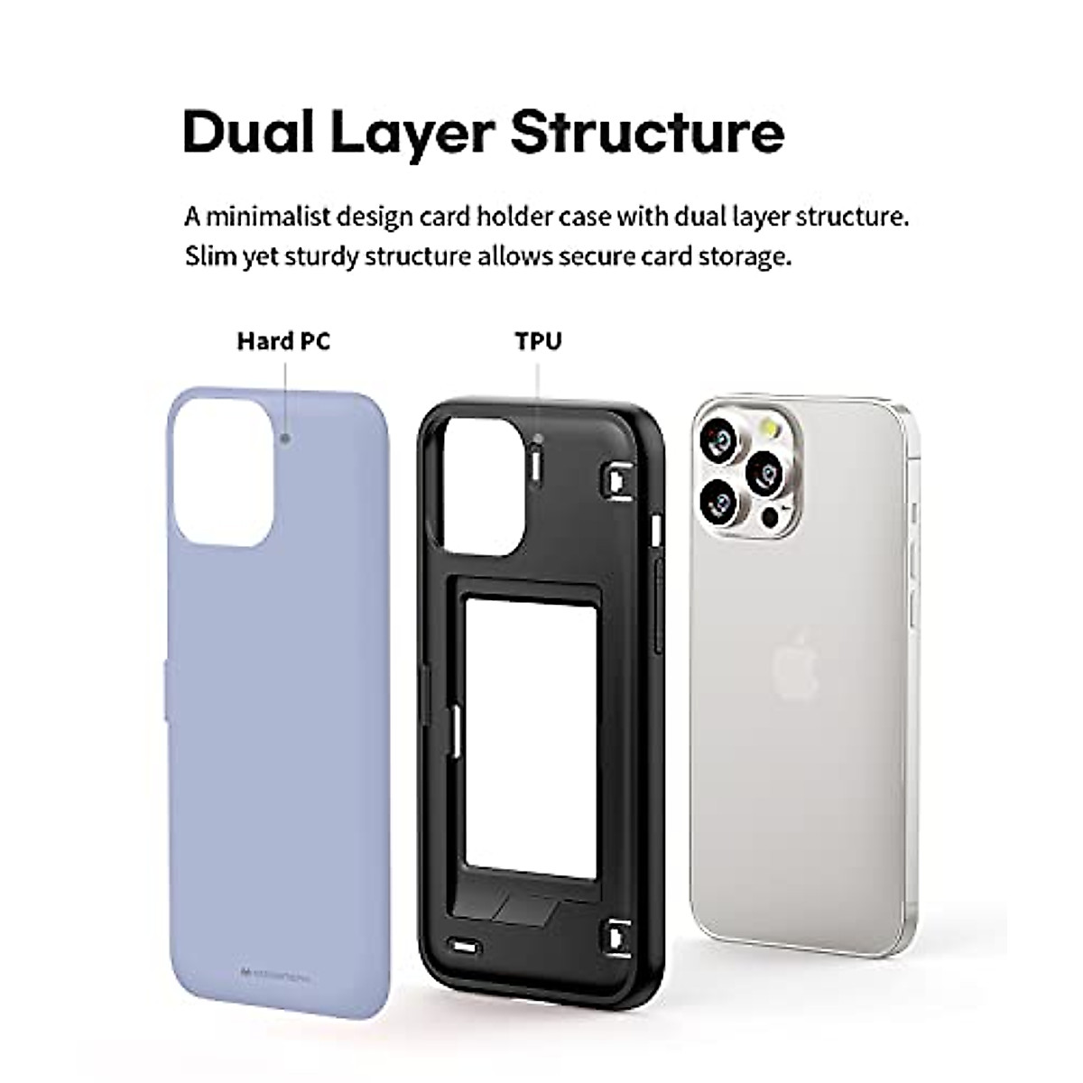 GOOSPERY Magnetic Door Bumper Compatible with iPhone 13 Pro Max Case, Card Holder Wallet Case, Easy Magnet Auto Closing Protective Dual Layer Sturdy Phone Back Cover - Lilac Purple