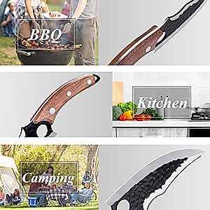 Hand Forged Chef Knife,6 Inch Viking Knife Butcher Boning Knife With Leather Sheath,Handmade Japanese Steel Kitchen Chef Knife,Meat Vegetable Cutting Knife ,Caveman Knife for Camping&Outdoor