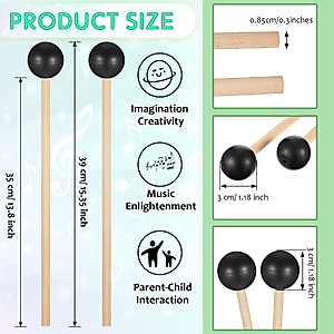Boao 6 Pcs Rubber Mallet Percussion Xylophone Bell Mallets Glockenspiel Sticks Drum Stick Mallet with Wood Handle Rubber Mallet Percussion Instrument Kit for Gong Woodblock Drum Bells (Black)