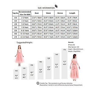 Flower Girl Long Princess Dress Vintage Lace Maxi Gown Kids Formal Wedding Bridesmaid Pageant Tulle Dresses Little Big Girls Elegant Bowknot Dance First Communion Birthday Prom Dresses Dark Pink 7-8Y