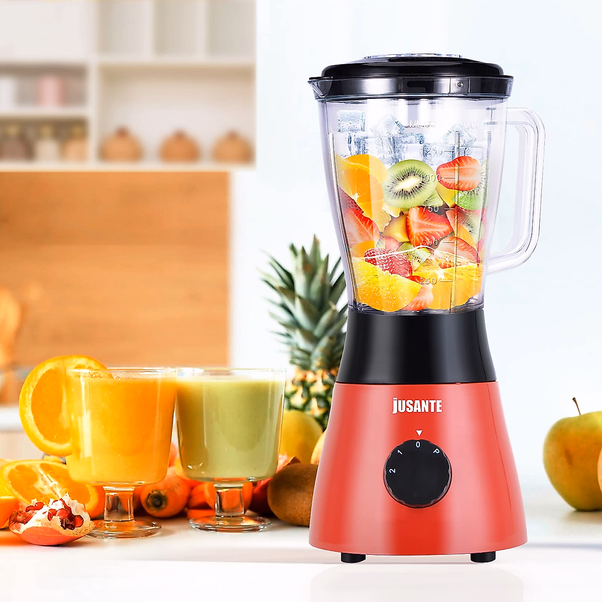 JUSANTE Blender for Smoothies, Small Blender with 500W Motor for Milkshake Desserts Nut Butter, Cocktails Sauces (Red)