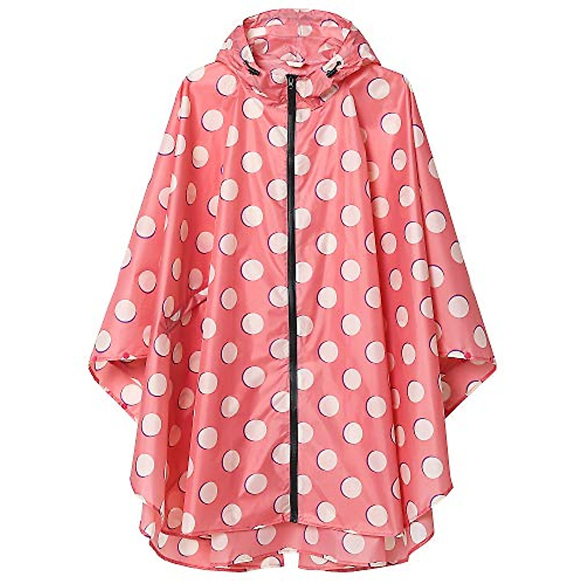 Unisex Rain Poncho Raincoat Hooded for Adults Women with Pockets(Pink Polka Dot)