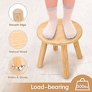 wingyz Wooden Step Stools for Kids, 10 Inch Solid Kids Chairs Perfect Matched Sensory Table, Multi-Purpose Children Sitting Stool for Playroom Bathroom (Natural, 1 Pack)
