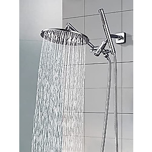 G-Promise All Metal 10" Rain Shower Head with Handheld Spray Combo, Contains 4-Setting Soild Brass Diverter with 9" Adjustable Extension Arm, 71" Extra Long Stainless Steel Hose (10 inch, chrome)