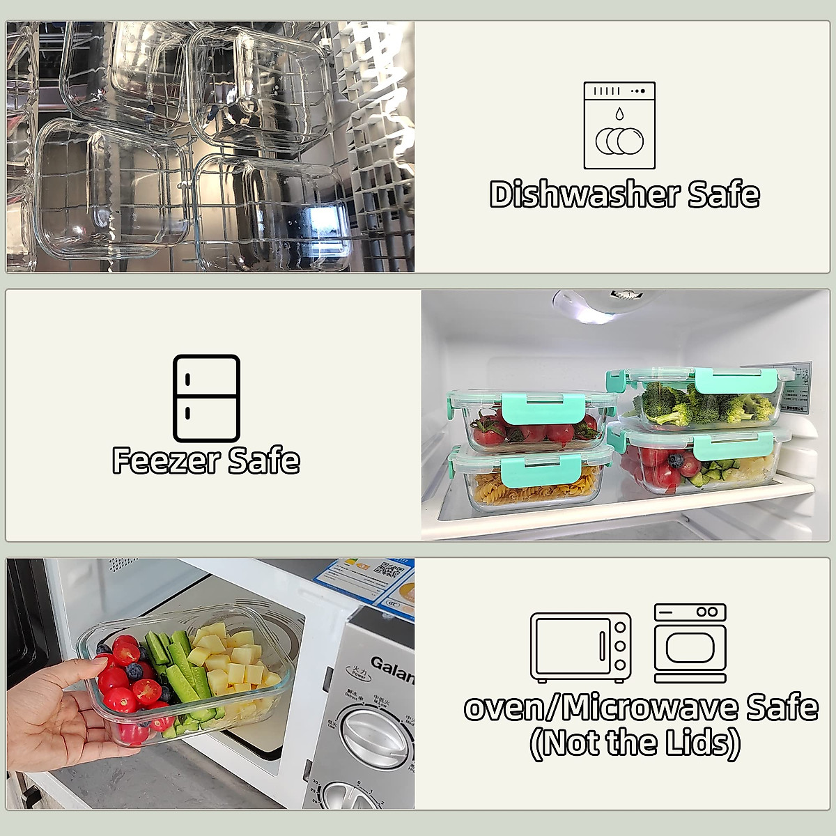 FAWLES 12 Pack Glass Storage Containers with Lids, Leak-Proof Meal Prep Containers, Dishwasher/Microwave/Oven/Freezer Safe Glass Food Storage Containers for Leftovers, to Go