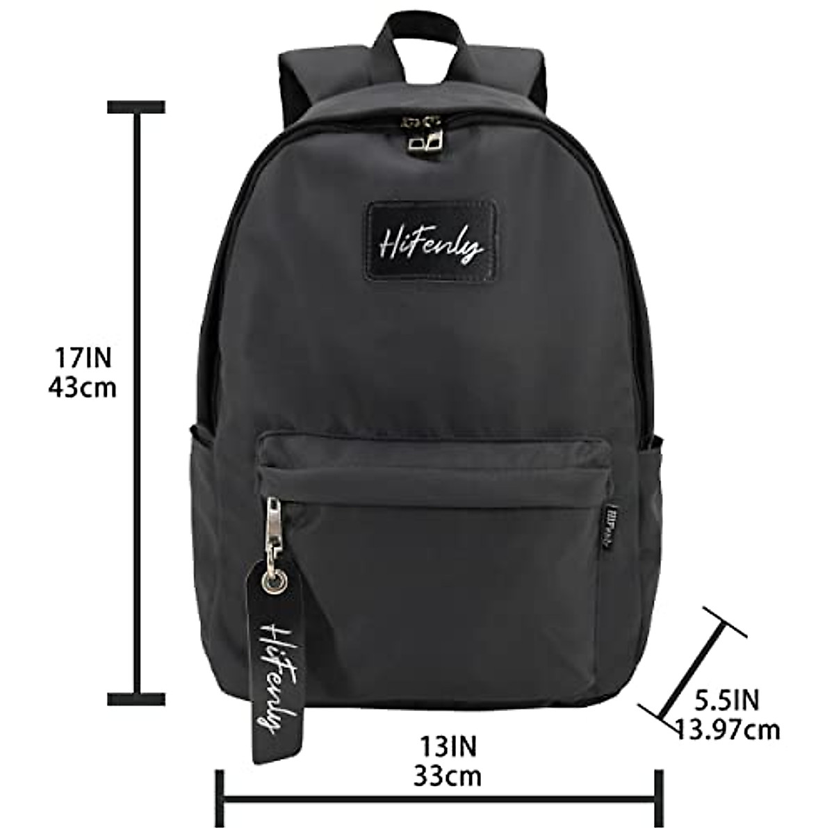 Lightweight Backpack for School, HiFenly Classic Basic Water Resistant Casual Daypack Travel with Bottle Side Pockets 17inch