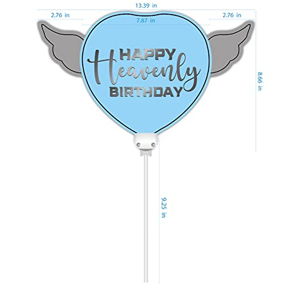 Heavenly Balloons on a stick Happy Heavenly Birthday blue balloon heart shaped with angel wings