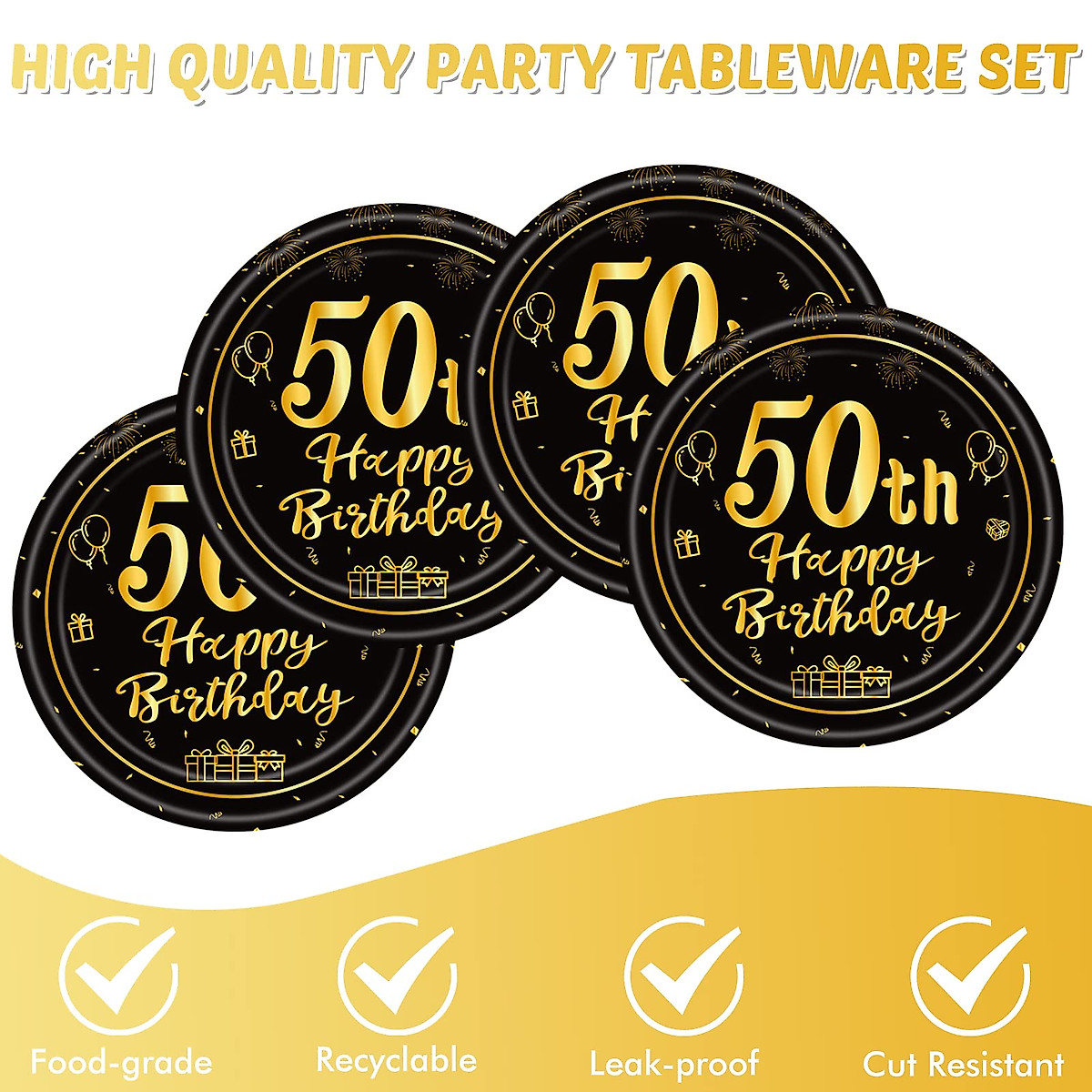 KHAIVI 50th Birthday Decorations Men Women-20 Dessert Plates and 20 Napkins for 50th Birthday 50th Anniversary,Severs 20 Guests