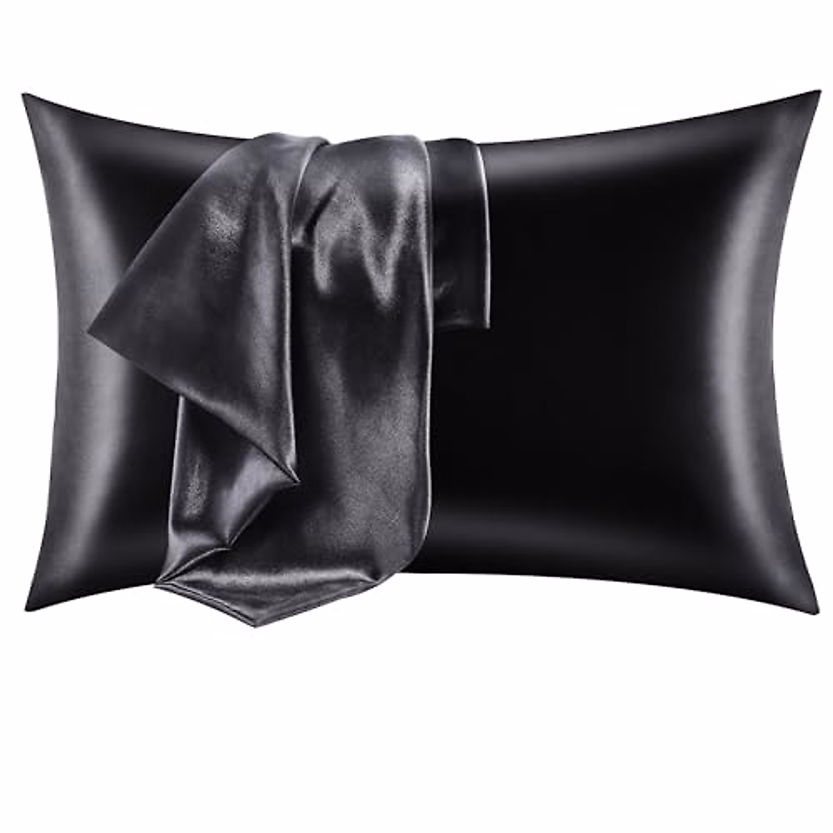 CozyLux Silk Satin Pillowcase for Hair and Skin Queen Set of 2 Soft Pillow Cases Silky Microfiber Bed Pillow Covers Wrinkle Resistant with Envelope Closure(Black, 20 x 30 Inches)