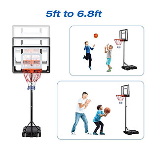 DC DICLASSE Basketball Hoop for Kids, Grow with Kids, Adjustable Height 5Ft – 6.8Ft, Basketball Portable Hoops & Goals, w/Wheels Indoor Outdoor Basketball Goal, Stable Construction Black