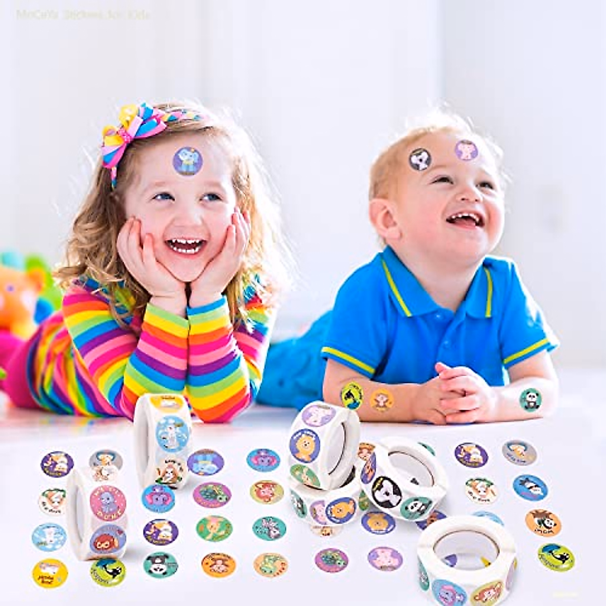 Motivational Stickers Animal Stickers Rolls - 2000 Pcs MoCeYa Stickers Teacher Stickers for Kids Inspirational Stickers School Stickers Potty Training Stickers 4Rolls 32Designs 1inch