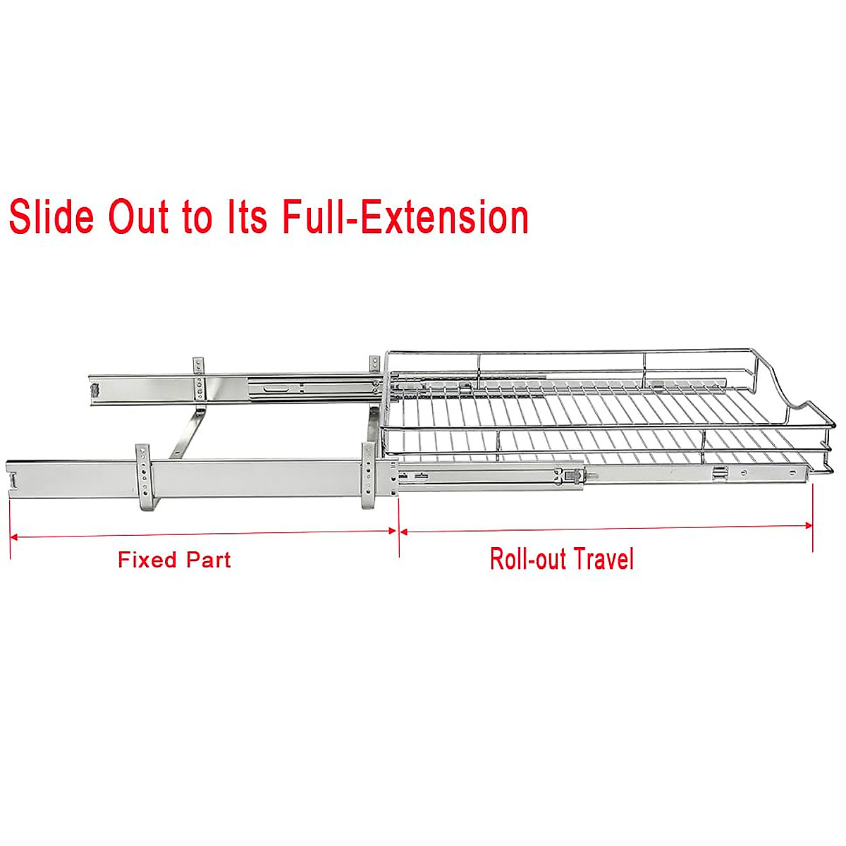 DINDON 1 Tier Pull Out Cabinet Organizer (14" W x 21" D) Heavy-Duty Metal Sliding Drawer Shelf, Slide Out Wire Basket for Kitchen Cabinets, Pantry, Bathroom, Chrome Finish…