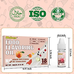 Food Flavoring Oil, 18 Flavors 100% Pure Natural Extract Liquid Oil - Water & Oil Soluble - Concentrated Candy Flavoring for Lip Balm, Baking, Drinks, Cooking, Soap - .25 Fl Oz (6 ml) Bottles
