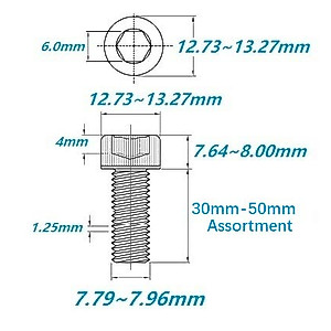 iExcell 50 Pcs M8 x 30/35/40/45/50 Stainless Steel 304 Hex Socket Head Cap Screws Bolts Nuts Assortment Kit