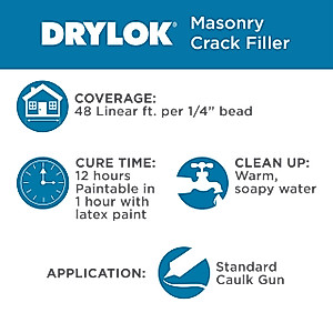UGL - Drylok - Gray - Masonry Crack Filler Silicone Caulk - Seals and Waterproofs Cracks - Concrete & Masonry Adhesion - Indoor - Outdoor Latex Base - Sandy Texture, Paintable 10.5 fl. oz