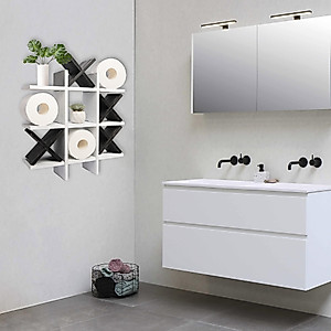 GENMOUS Handmade Tic Tac Toe Toilet Paper Holder For Black and White Bathroom Decor, Funny Wall Mounted Free Standing Toilet Tissue Paper Storage For Kids Guest Restroom Farmhouse Bathroom Decor White