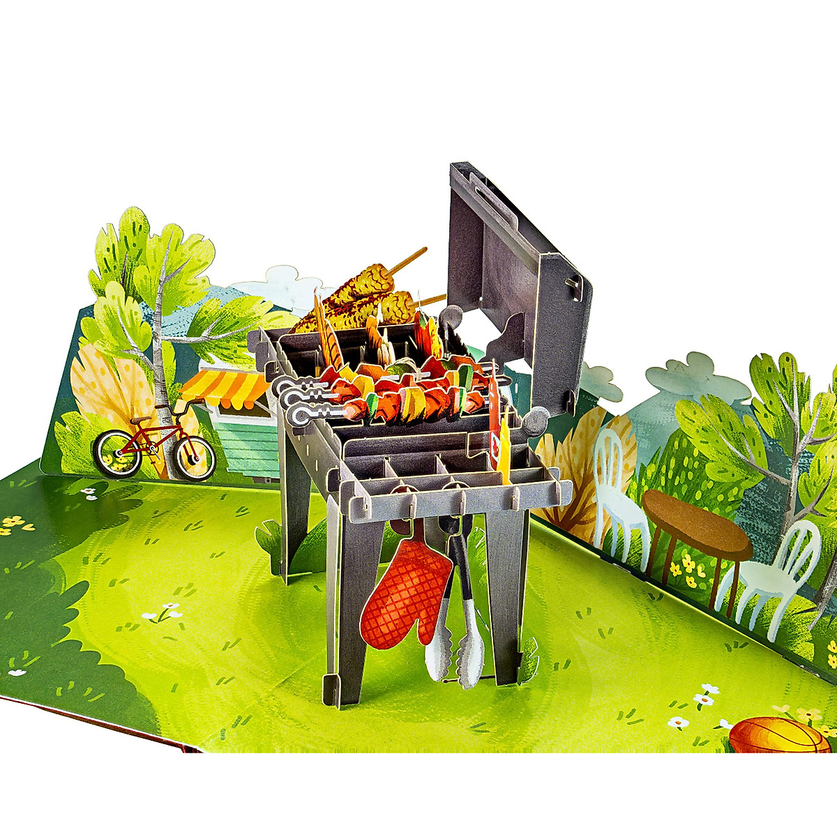 BBQ Party Grill Up Some Fun - 3D Pop Up Greeting Card For All Occasions - Love, Birthday, Christmas, Summer, Congrats - Removable Personalized Message Note - Thick Envelope, Fold Flat - 5x7 Inch