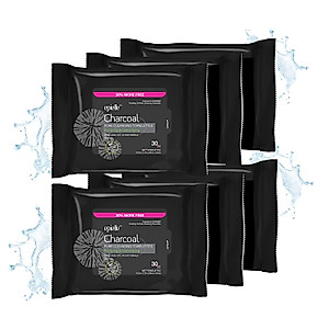 Epielle Charcoal Makeup Remover Wipes | Soft & Gentle for All Skin Types | Removes Dirt, Oil, Waterproof Makeup | 6 Pack | Korean Skincare