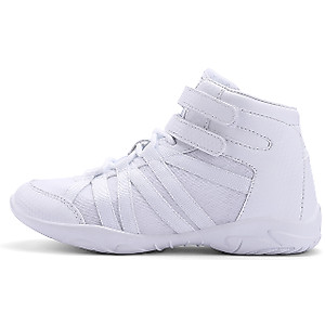 BAXINIER Girls White High Top Cheerleading Shoes Lightweight Youth Cheer Competition Sneakers Training Dance Tennis Shoes - White 4 Big Kid