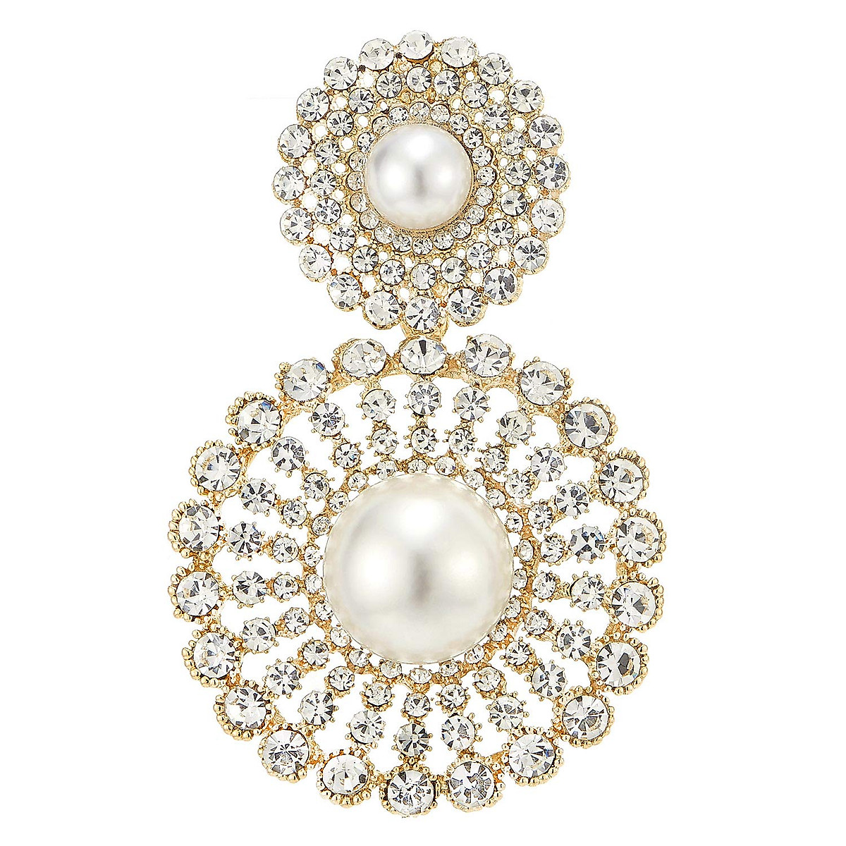 Wedding Rhinestone Synthetic Pearl Cluster Large Circle Flowers Long Drop Statement Earrings Elegant