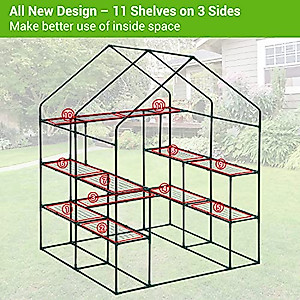 Greenhouse for Outdoors with Screen Windows, Ohuhu Upgraded 4 Tiers 11 Shelves Walk-in Greenhouses with Durable PE Cover, Outside Garden Plastic Green House with Ground Pegs & Ropes for Stability