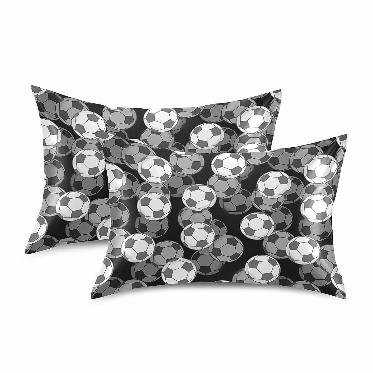 Football Sports Soccer Pillow Covers Silk Pillowcase for Hair and Skin Soft Breathable Smooth Cooling Satin Pillowcase Standard Size Pillow Case for Bedroom Bed Women Boys Girls (20x26 Inch)