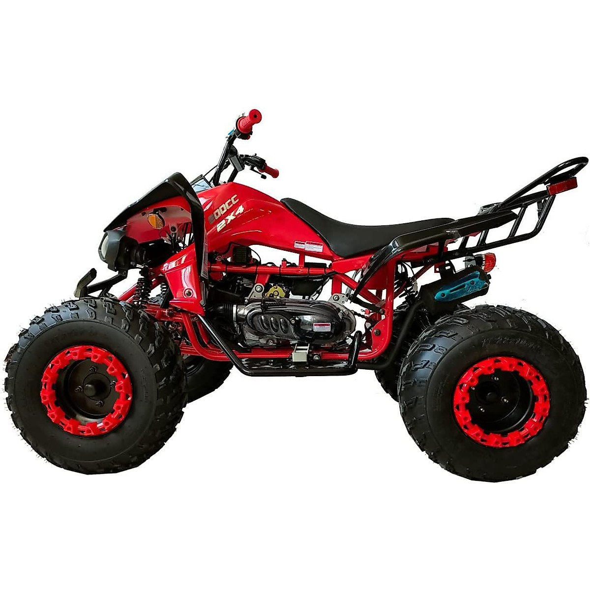 HHH 200cc Sports Quad ATV with LED Headlights Automatic Transmission with Reverse, Big 23"/22" Tires! (Red, Factory Package)