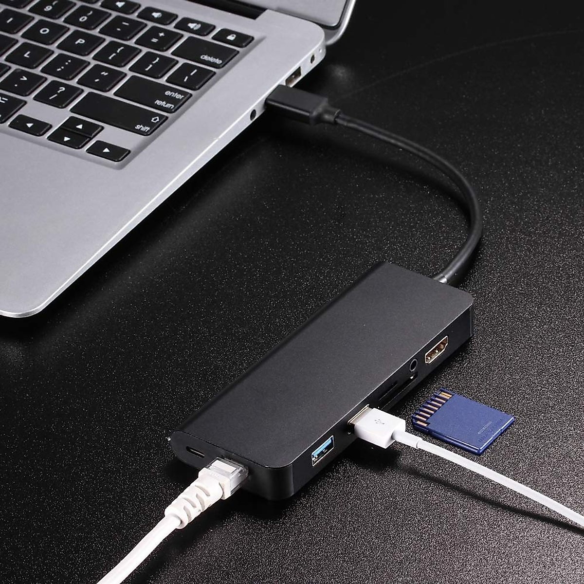 Jiali USB-C 4K Hub Converter Type-c Turn hdmi Gigabit Network Card Multi-Function Converter HDMI+RJ45+PD+Audio+USB3.02+SD+TF Eight-in-one Expansion Dock Multi-Function HUB(Silver Gray)