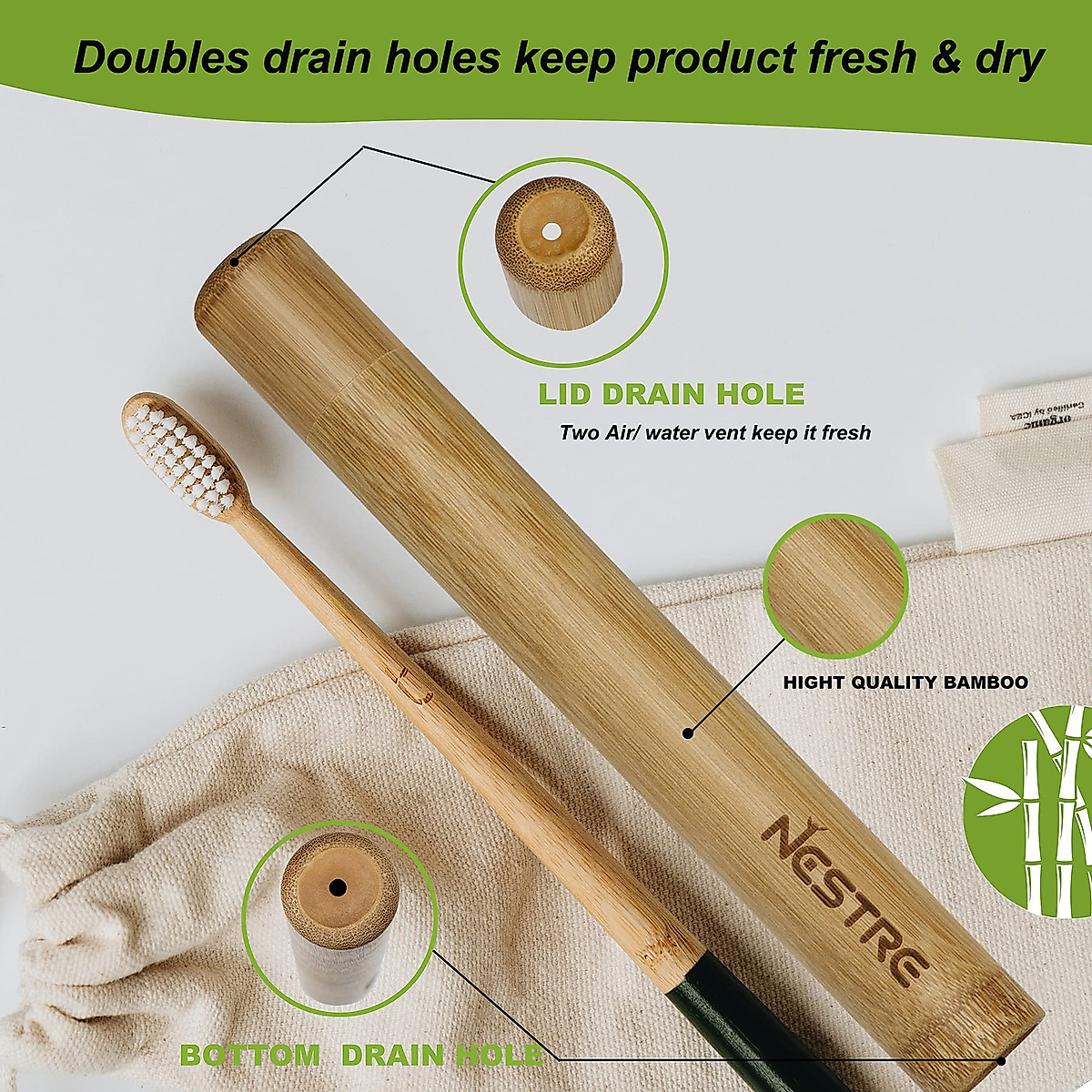 2 Pack Bamboo Toothbrush Case - Reusable Bamboo Toothbrush Holder Toothbrush Travel Case,Wooden Natural Eco Friendly Toothbrush Travel Cover