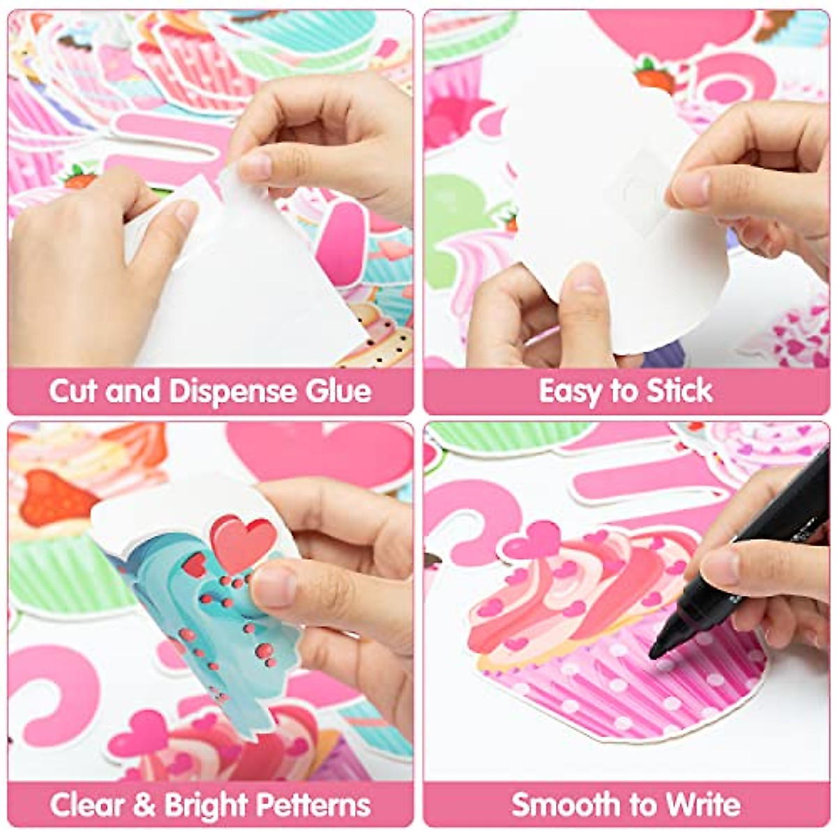 85Pcs Valentine's Day Cupcake Bulletin Cut Out Classroom Decoration Colorful Cupcakes Hearts Cutouts Cupcake Paper Cutouts Birthday Bulletin Board Decorations for Classroom, Valentine's Day Gifts