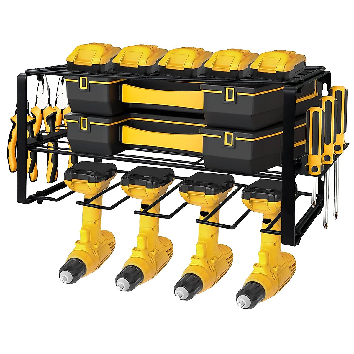 VDHU Power Tool Organizer Wall Mount,Utility Racks,Heavy Duty Drill Holder,3 Layers Storage Rack with 4 Drill Holders,Garage Tool Organizer and Storage Ideal for Tool Room,Workshop,Garage