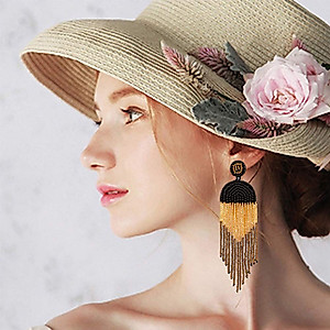 ALLEN DANMI Jewelry Dangle Earrings Ethnic Bohemia Style Handmade Colorized Seed Beads Waterfall Shape Statement Drop Earrings Shining Luxury Gift for Women. (Black)