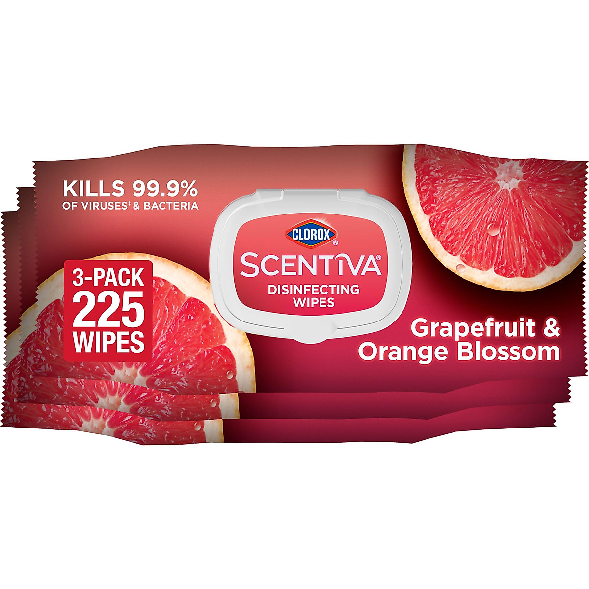 Clorox Scentiva Wipes, Bleach Free Cleaning Wipes - Tahitian Grapefruit Splash, 75 Count (Pack of 3)