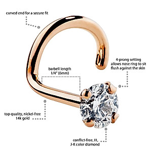 FreshTrends 1.5mm 0.015 ct. tw Diamond SI1-SI2 G-H 14K Rose Gold Nose Ring Twist Screw 20G I1