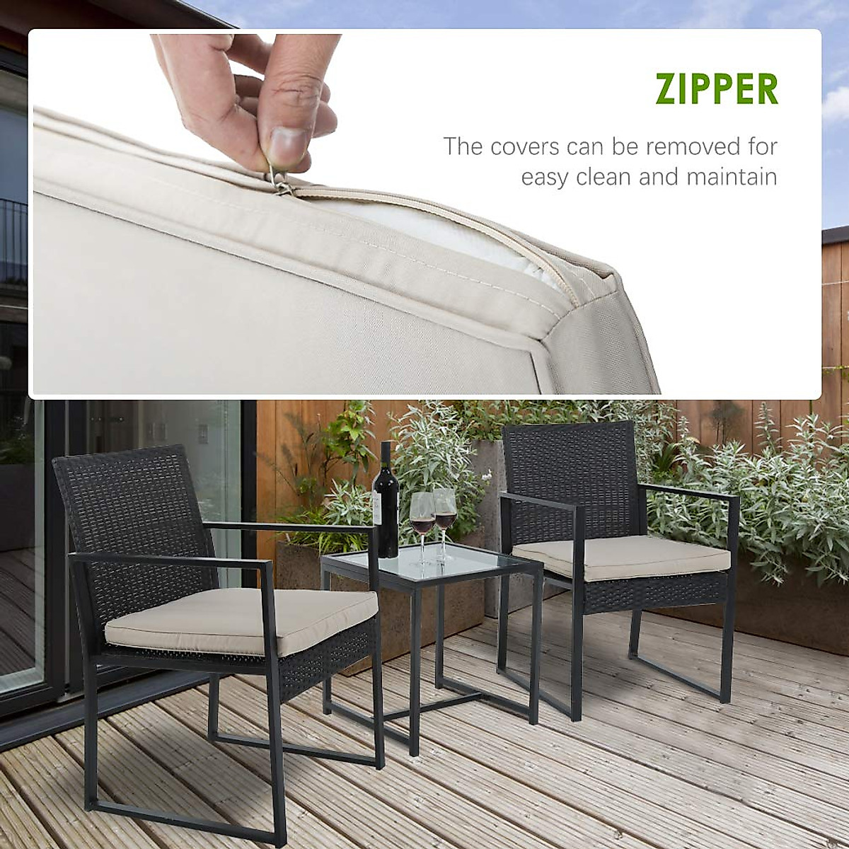 FDW Outdoor Patio Furniture Set,3 Pieces Wicker Modern Bistro Set Conversation Sets with Coffee Table for Yard and Bistro