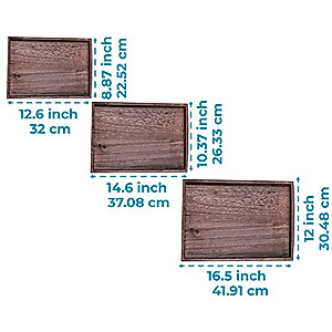 Farmhouse Wood Serving Trays Set of 3 - Stained Wood Brown | Stylish and Functional Platters for Exquisite Food Presentation | Rustic and Durable Kitchen Accessories