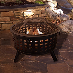 Fire Pit Set, Wood Burning Pit - Includes Spark Screen and Log Poker - Great for Outdoor and Patio, 26Â” Round Metal Firepit by Pure Garden