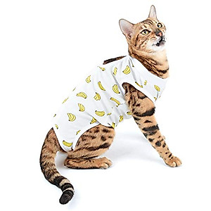Zunea Cat Surgery Recovery Suit for Abdominal Wounds Soft Cotton Skin Diseases Clothes After Surgery Wear Cone E-Collar Alternative Clothing Kitten Surgical Pajama for Anti Licking Banana M