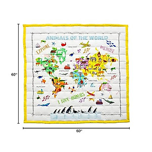 Baby Play Mat, Animals of The World, 60x60 Inches 100% Cotton Machine Washable