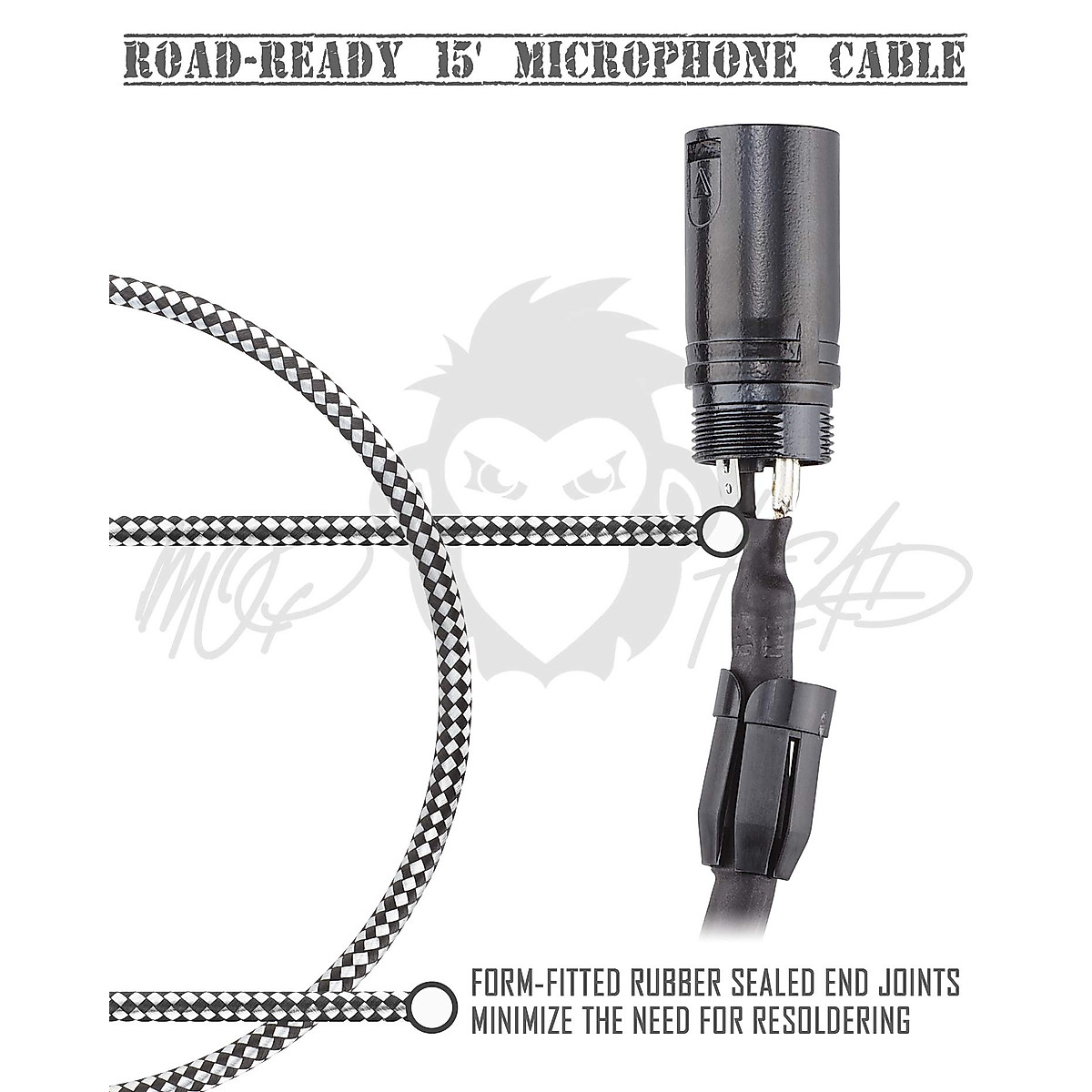 Mophead 15-Foot Balanced XLR Microphone Cable - 3-Pin XLR Male to XLR Female Pro Grade Double Insulated Tweed Braided (Black and White Diamond)