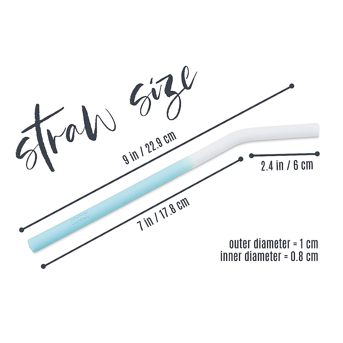 Mood Straws Color-Changing, Reusable Silicone Drinking Straws, Pack of 3 plus Cleaning Squeegee, Eco-Friendly, BPA Free, Tumbler/Yeti-Friendly, Kid-Friendly, Flexible, Soft on Teeth (Seafoam)
