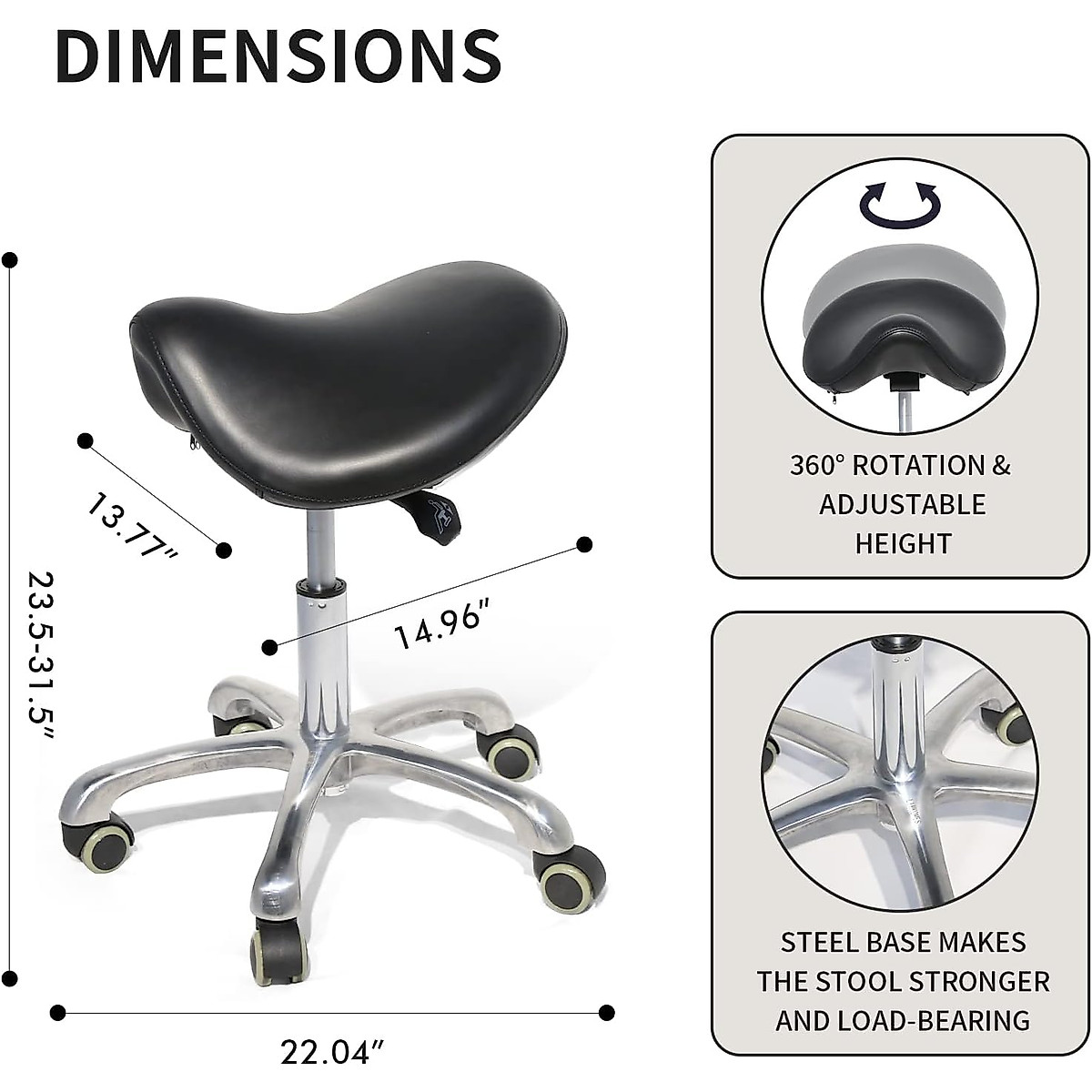 LIMKOMES Saddle Stool Salon Chair Ergonomic Adjustable Swivel Stool Chair with Hydraulic Lifting Height Adjustable Rolling Stool for Office Desk Clinic Dentist Spa