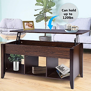 MTFY Lift Top Coffee Table, Modern Wood Home Living Room Furniture Coffee Table Desk with Hidden Compartment Storage Shelf (Brown)