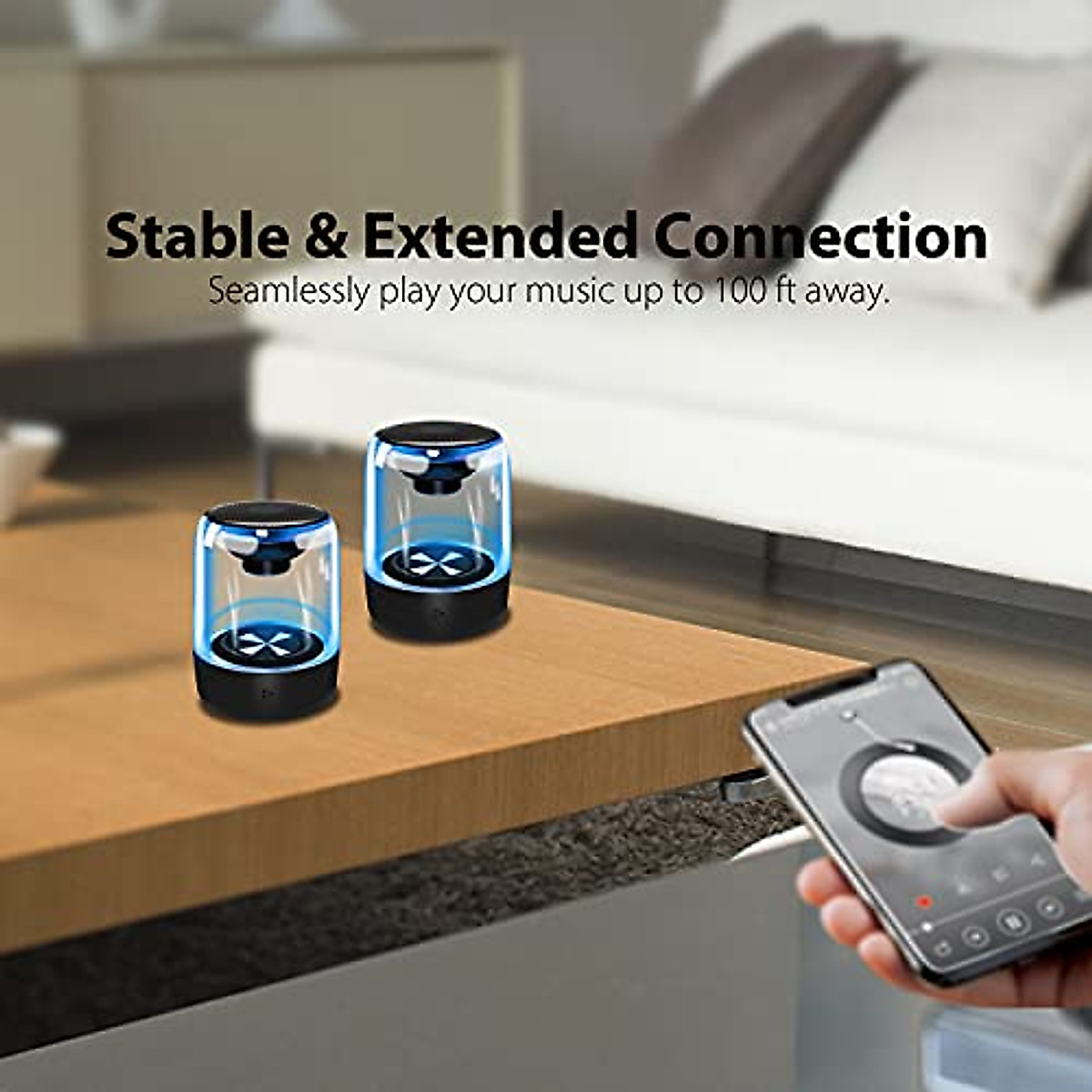 MEGATEK Dual T4-Pro IPX5 Waterproof Portable Bluetooth Speakers with Cool LED Lights & Wireless Stereo Pairing, 12 Watts Loud 360° HD Sound & Rich Bass, Small Speaker Set for Outdoor, Shower, & Pool