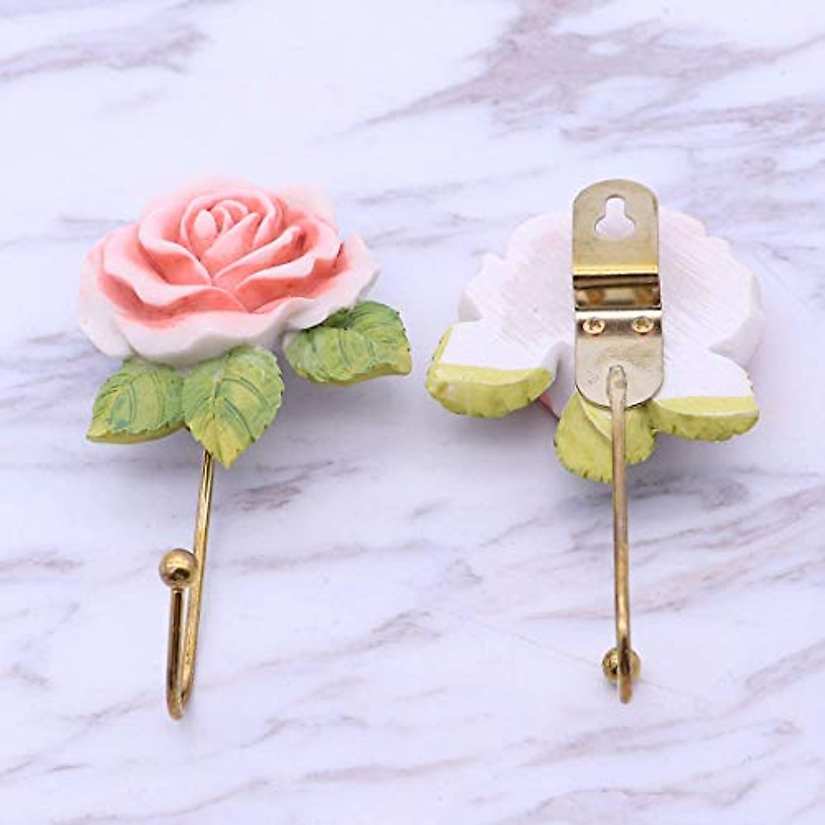 OPENDGO 3PCS Rose Resin Wall Hooks Wall Mounted Creative Flower Iron Hook for Hanging Coat/Hat/Key/Towel/Handbag Hooks/Hangers Room Wall Decor