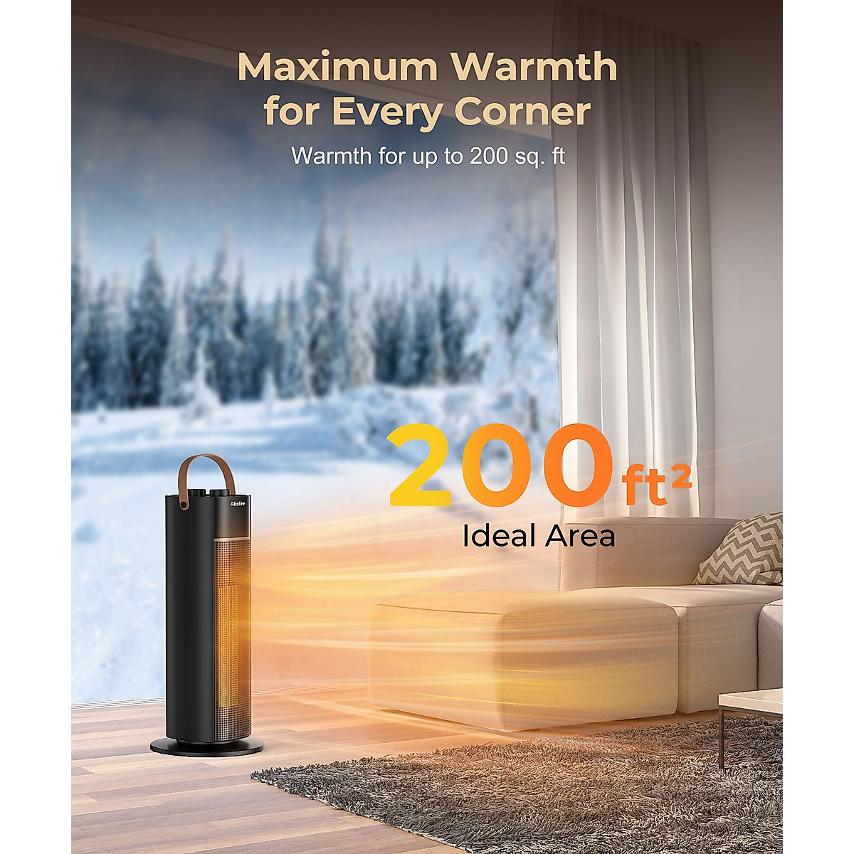 Space Heater, 12ft/s Electric Heater with Thermostat, 18 Inch Portable Heater with 70°Oscillation, Overheating & Tip-Over Protection, Fast Safety Heat for Home, Bedroom